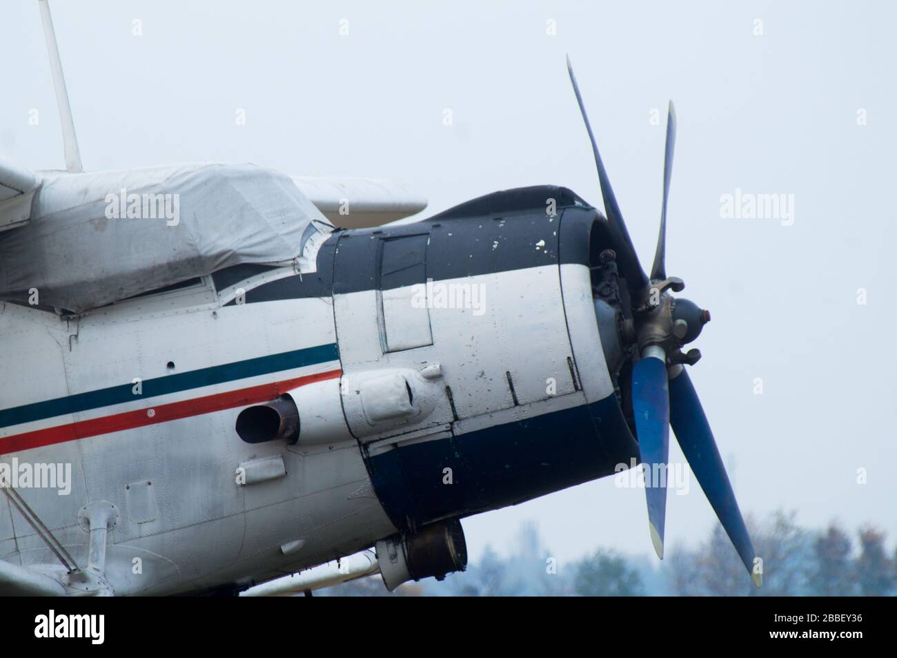 Authentic realistic plane with propellers on a cloudy background Stock ...