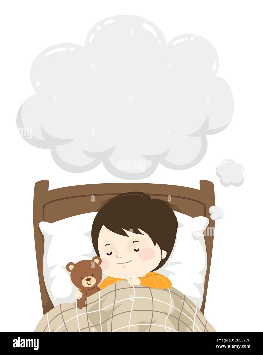 Illustration of a Kid Boy Sleeping in Bed with Stuffed Toy and Blank ...
