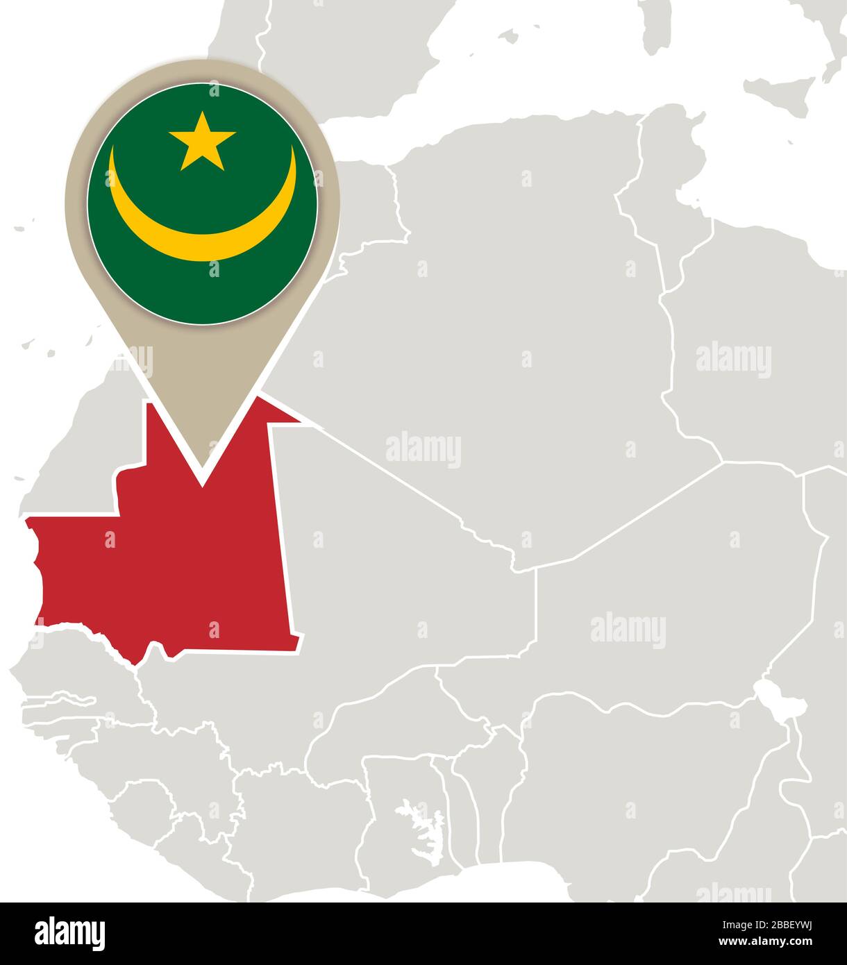 Africa with highlighted Mauritania map and flag Stock Vector Image ...