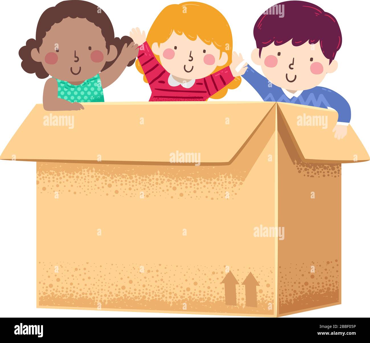 Illustration of Kids Standing Up and Waving From Inside a Big Cardboard ...