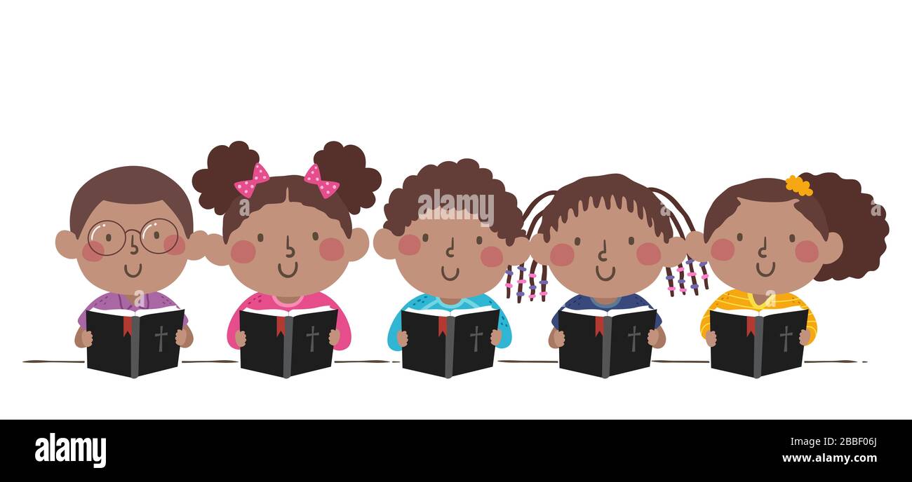 Illustration of African American Kids Reading a Bible in a Row Stock ...