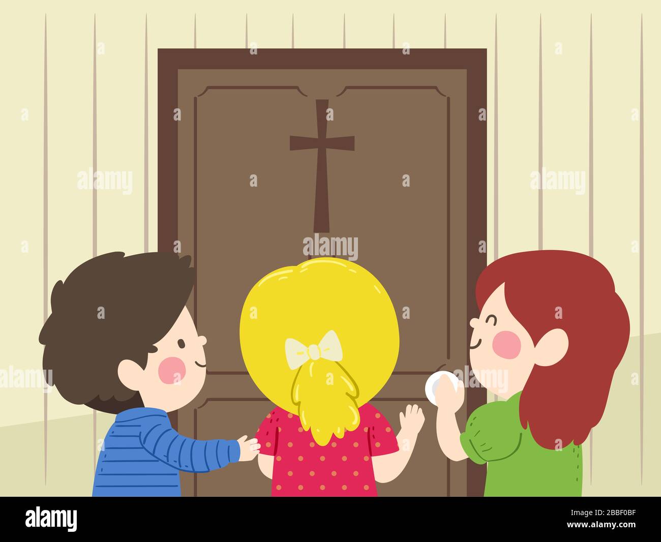 Illustration of Kids Entering a Door of a Room From Inside a Church or ...