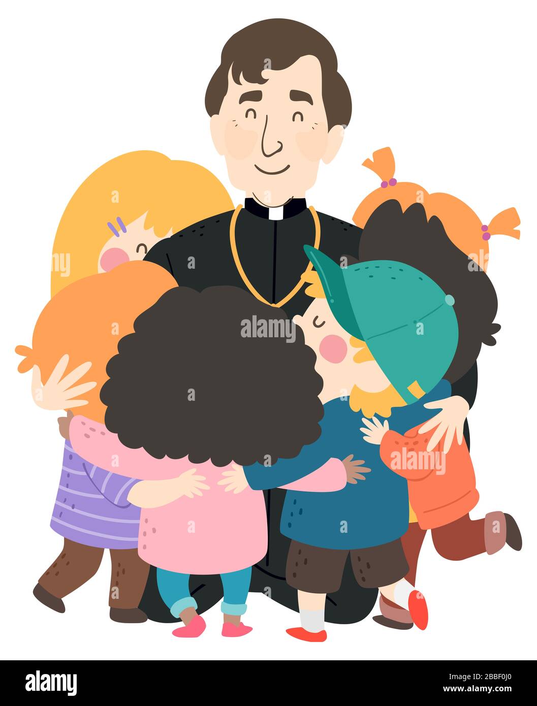 Illustration of Kids Hugging a Priest Kneeling Down to Return their ...