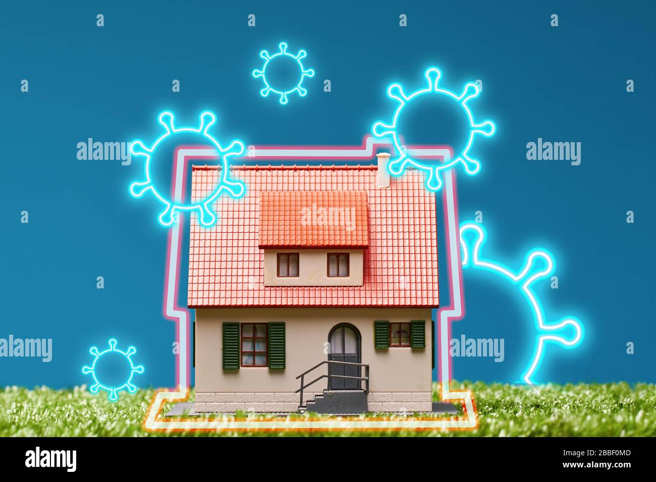 House is protected from attack coronavirus. Concept of staying at home ...