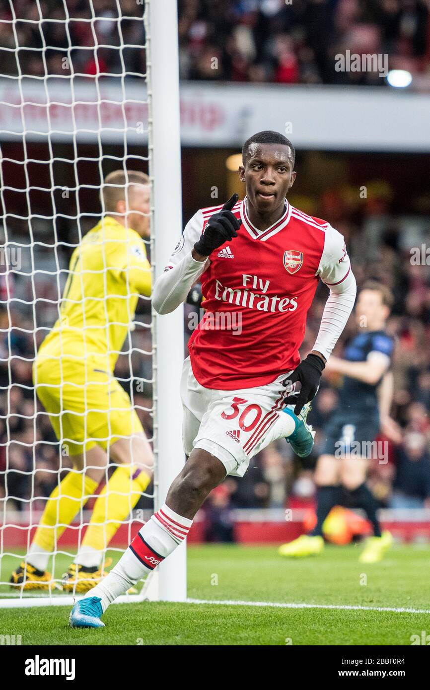 LONDON, ENGLAND - FEBRUARY 23: Eddie Nketiah of Arsenal FC celebrate ...