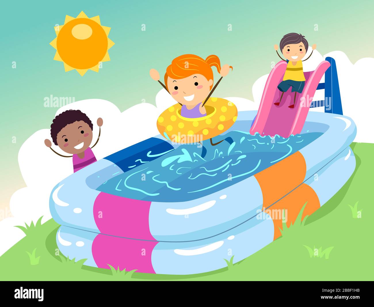 Cartoon Little Kids Playing Slide High Resolution Stock Photography and ...