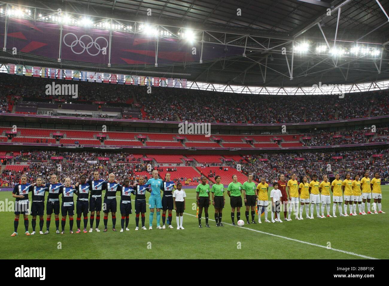 The england women line up for the national anthems hi-res stock ...