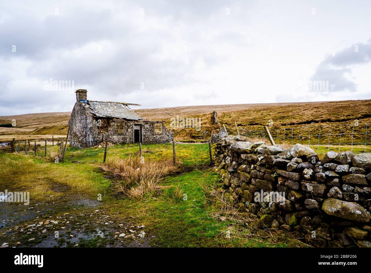 Derelict abandoned building, cottage, with crumbling walls Stock Photo ...