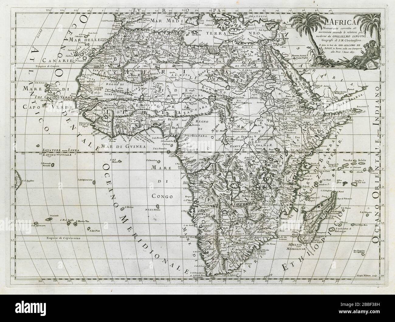 L'Africa. DE ROSSI / SANSON 1677 old antique vintage map plan chart ...