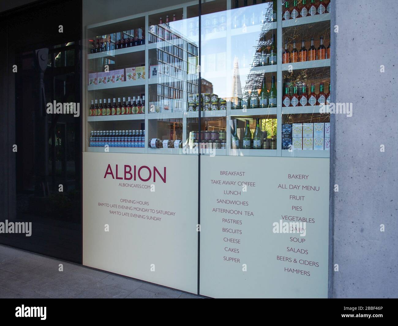 Albion British cafe, bar and grocery store - London Stock Photo - Alamy