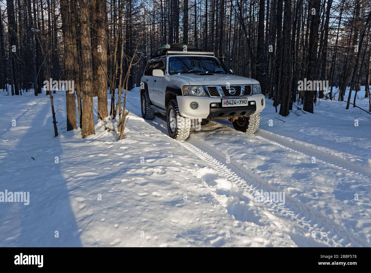 KHATGAL, MONGOLIA, February 26, 2020 : An adventure journey by car in ...