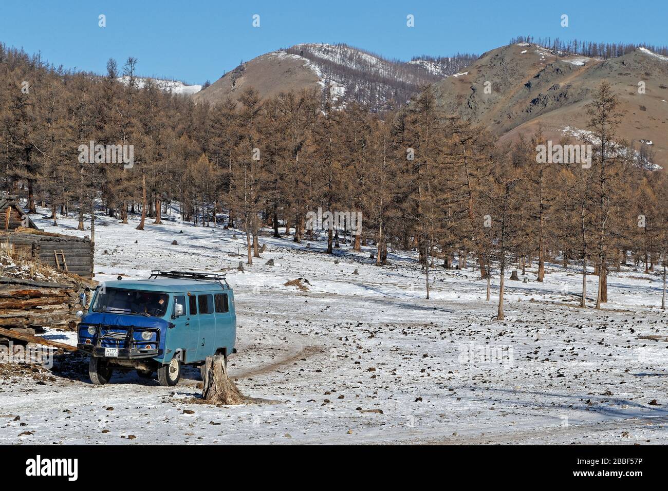 KHATGAL, MONGOLIA, March 3, 2020 : Uaz car is the traditional transport ...