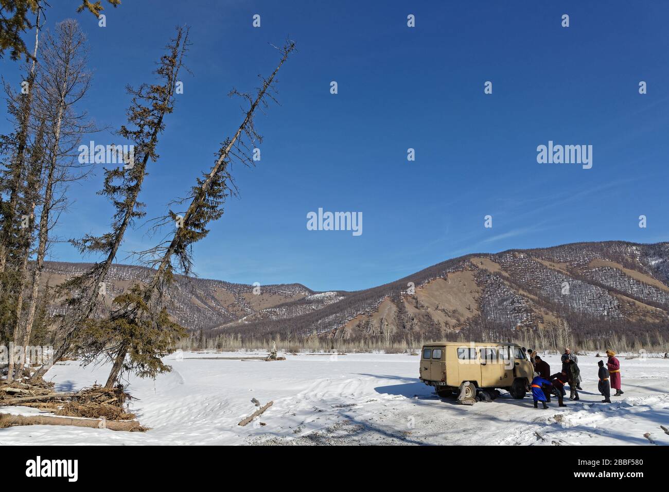 KHATGAL, MONGOLIA, March 3, 2020 : Uaz car is the traditional transport ...