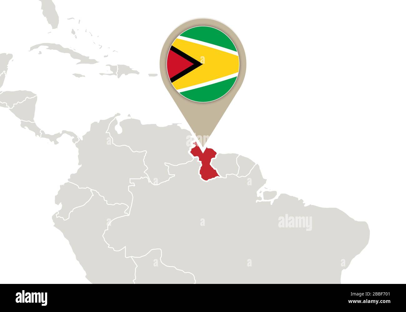Map with highlighted Guyana map and flag Stock Vector Image & Art - Alamy