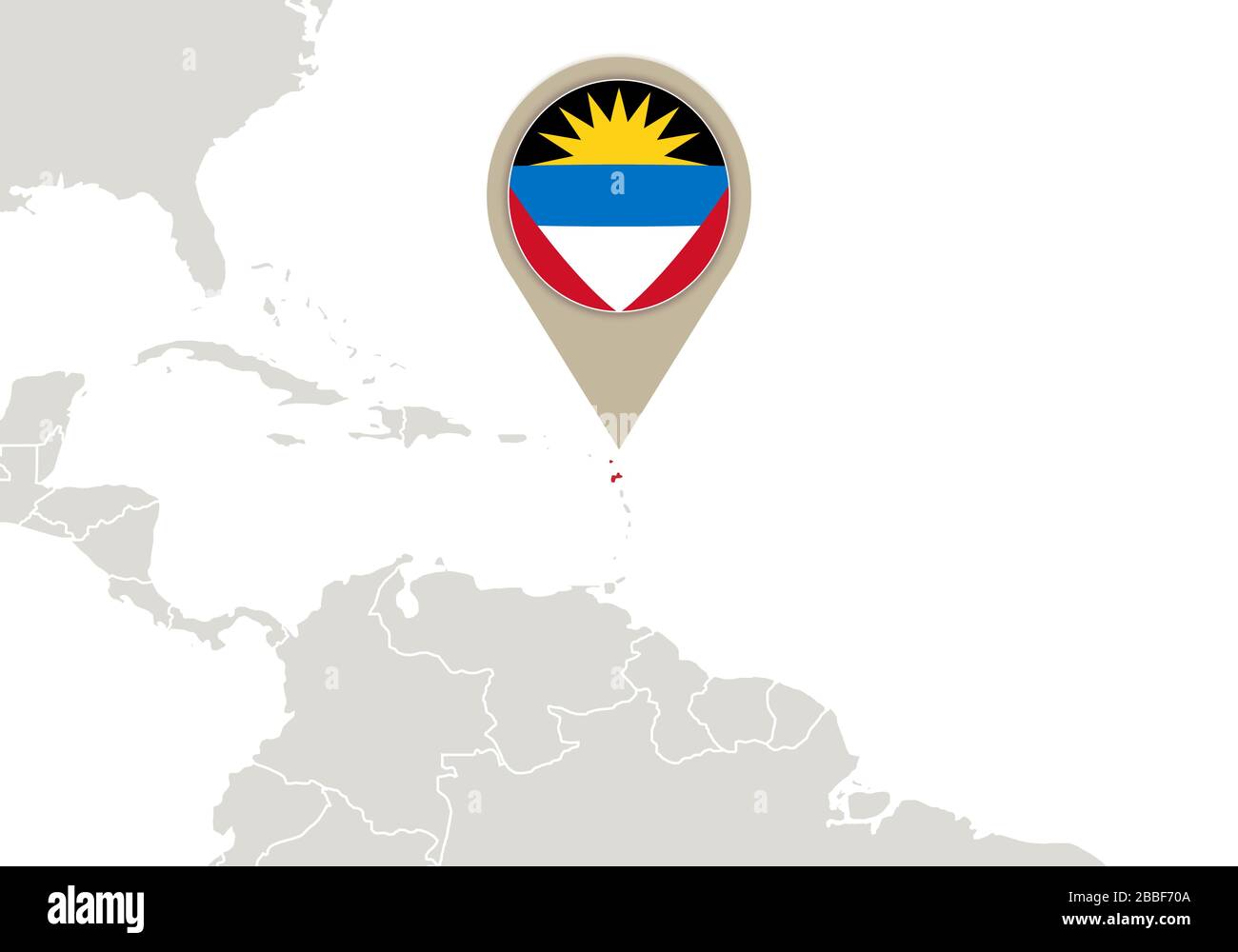Map with highlighted Antigua and Barbuda map and flag Stock Vector ...
