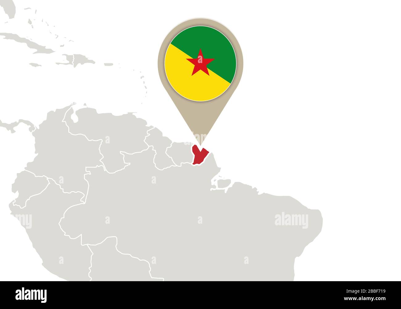 Map with highlighted French Guiana map and flag Stock Vector Image ...