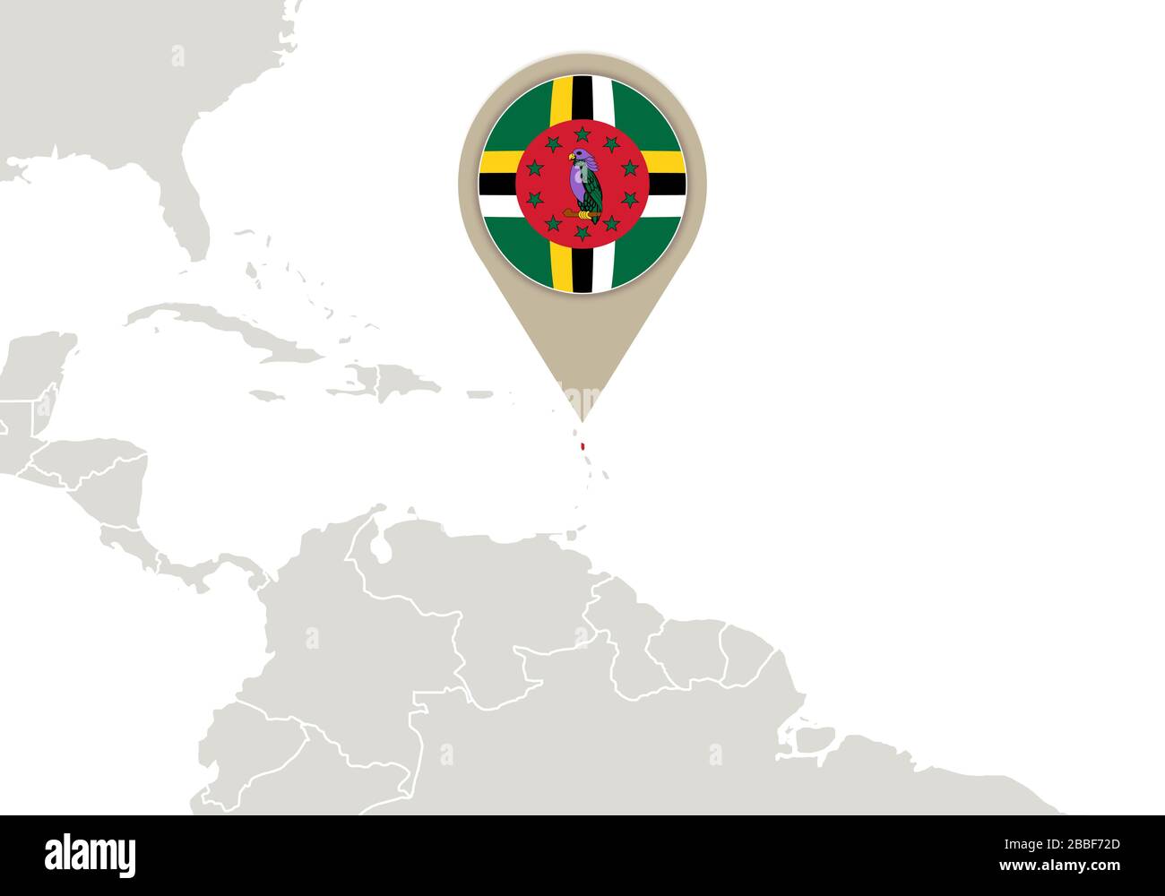 Map with highlighted Dominica map and flag Stock Vector Image & Art - Alamy