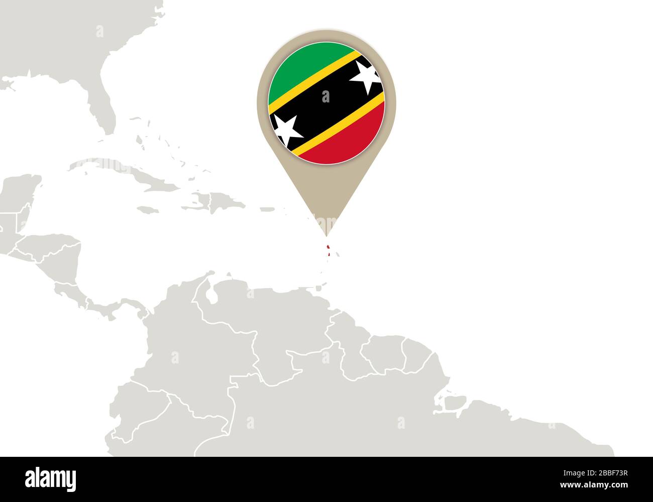 Map with highlighted Saint Kitts and Nevis map and flag Stock Vector ...