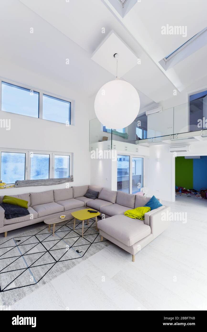 interior of a luxury stylish modern open space design two level ...
