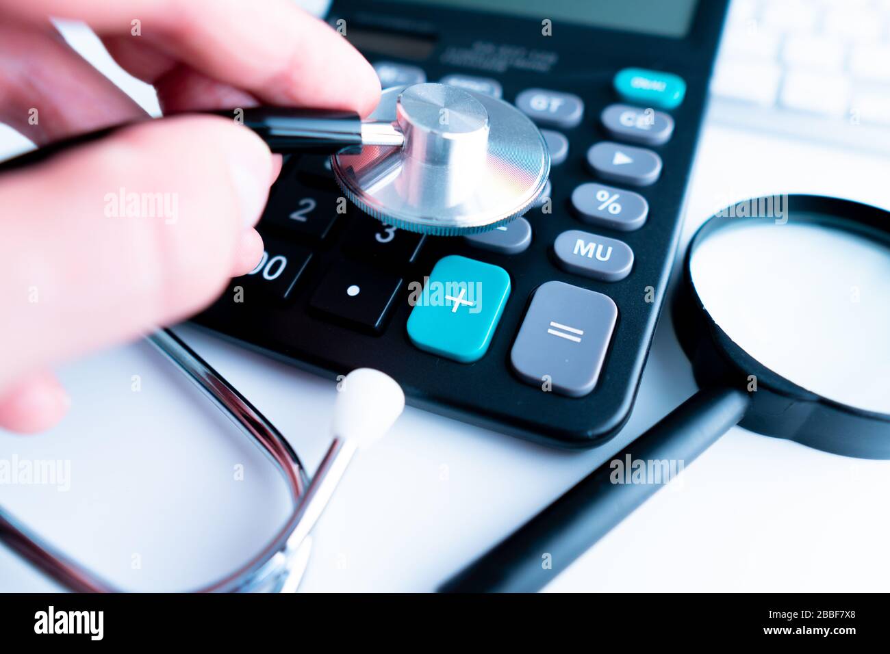 Health care costs. Stethoscope and calculator symbol for health care ...