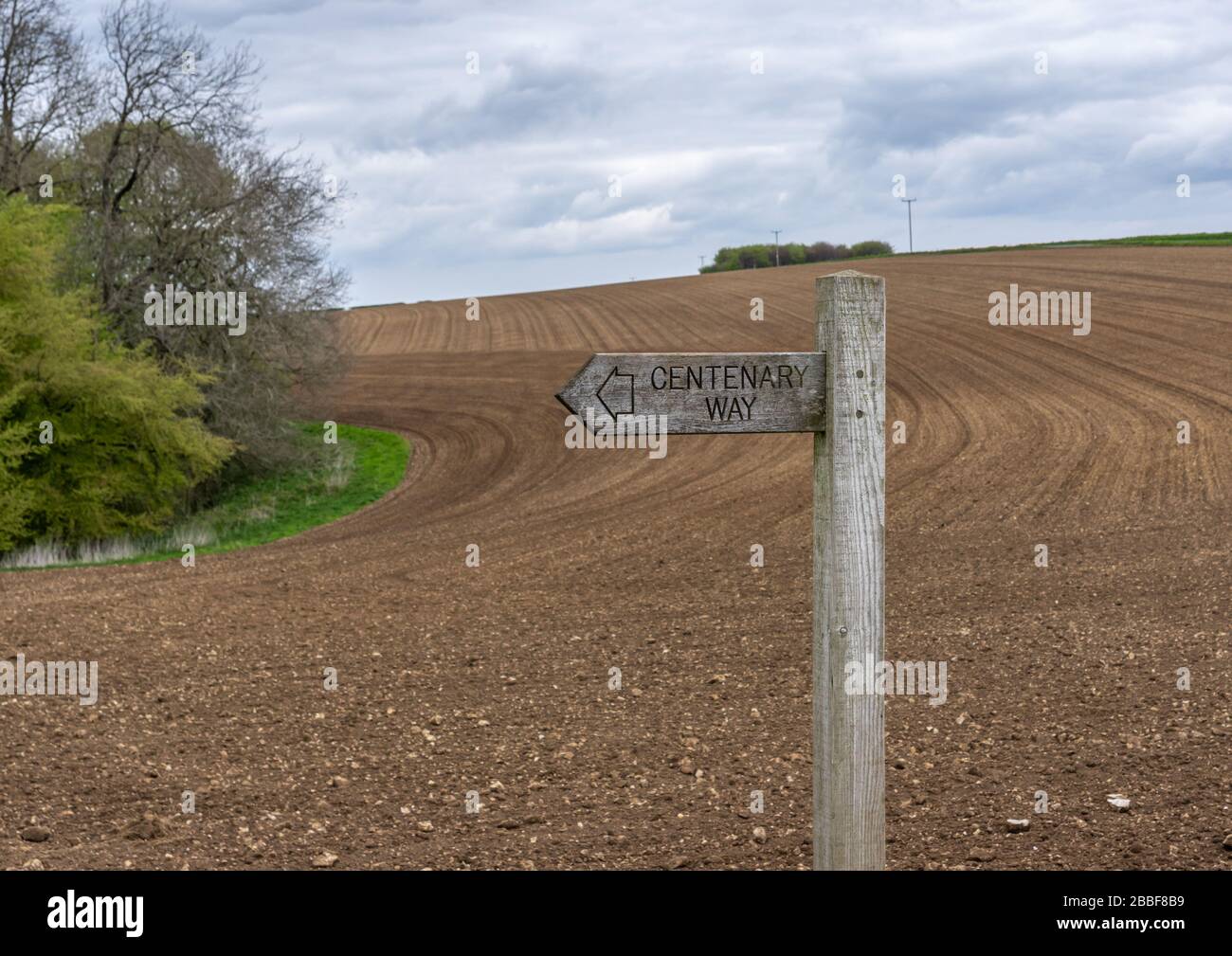 A wooden sign post for the Centenary Way walking route in East ...