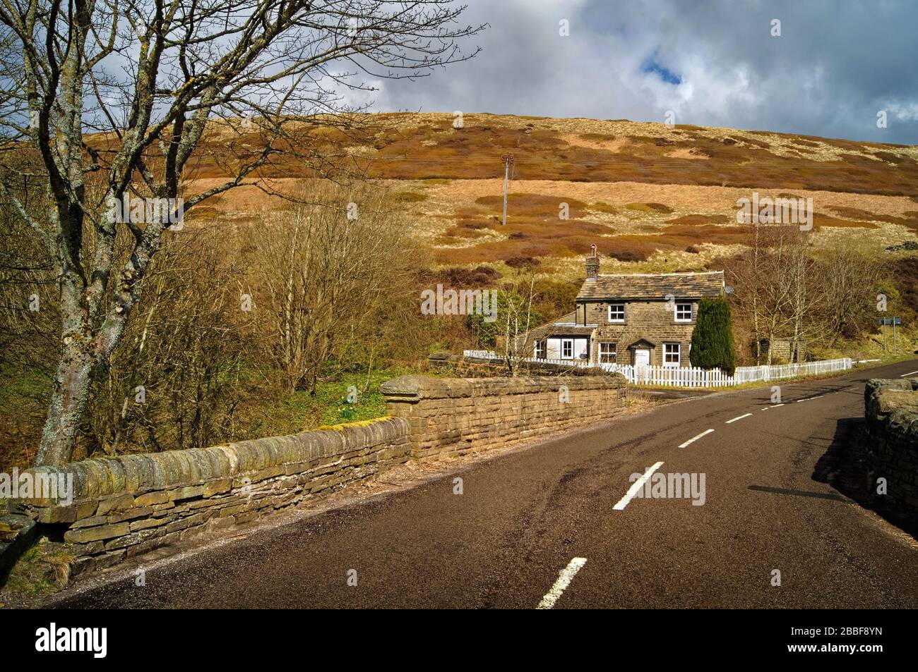 UK,South Yorkshire,Dunford Bridge,Windle Edge Road and Cottage Stock ...