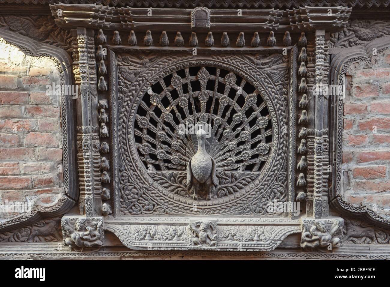 Peacock window near Tachupal square at Bhaktapur on Nepal Stock Photo ...