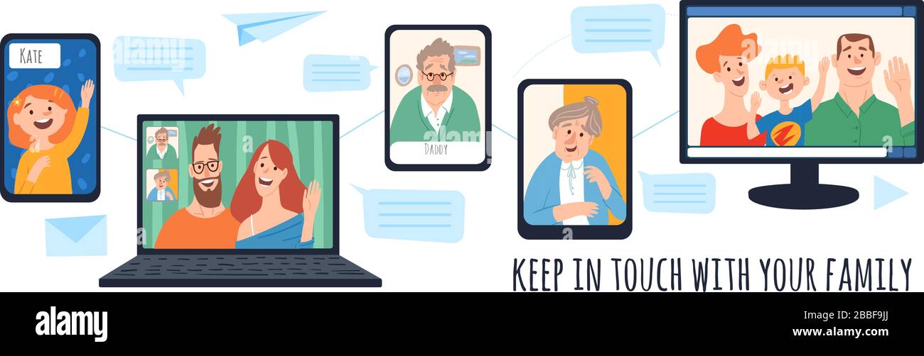 Keep people in safe home isolation vector image with family characters ...