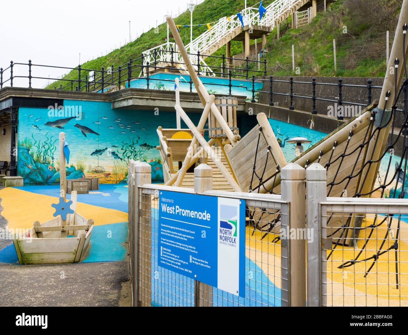 Play area with pirate ship climbing frame, West Promenade, Cromer ...