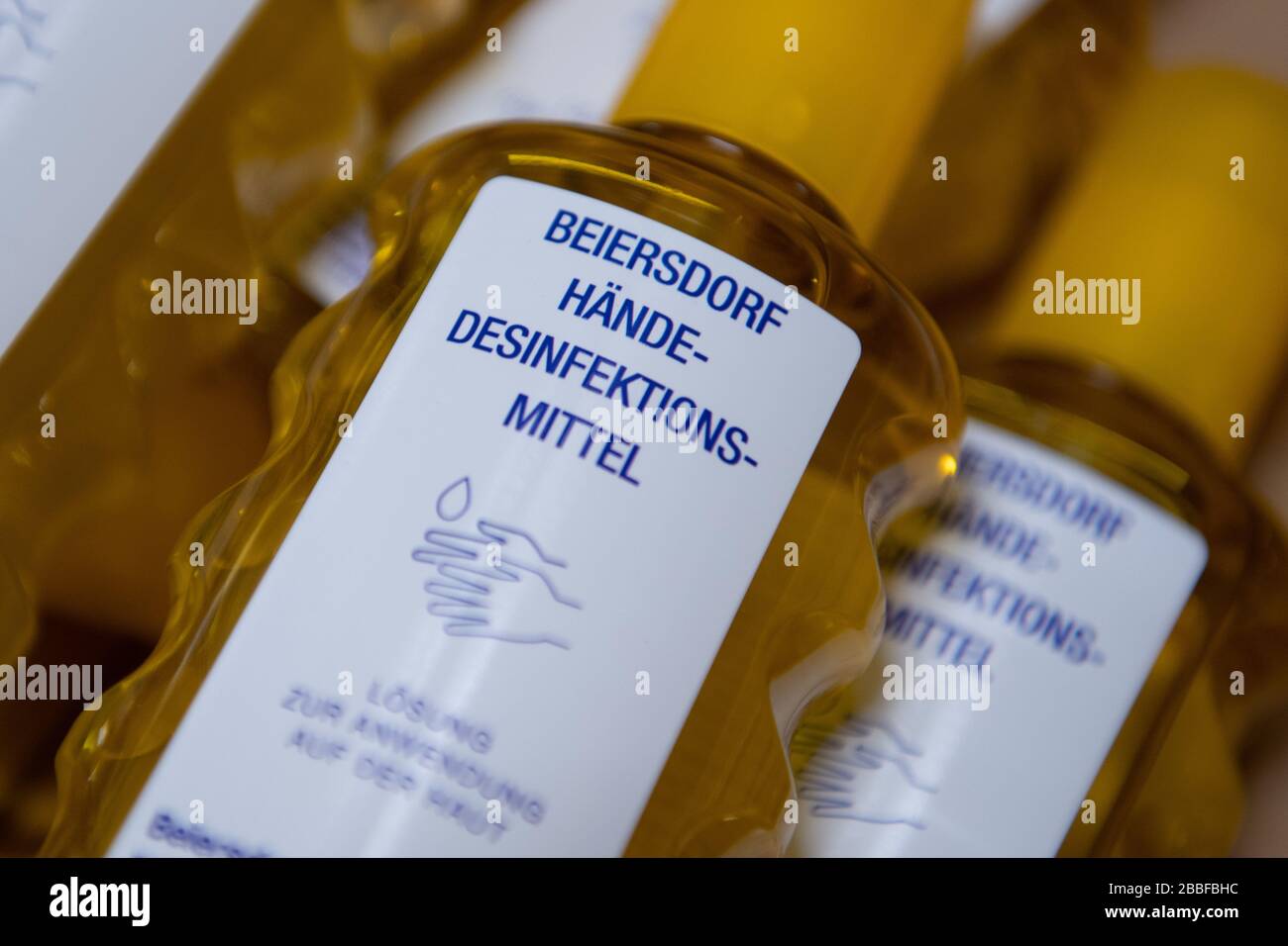 Dresden, Germany. 31st Mar, 2020. Numerous bottles of hand disinfectant ...