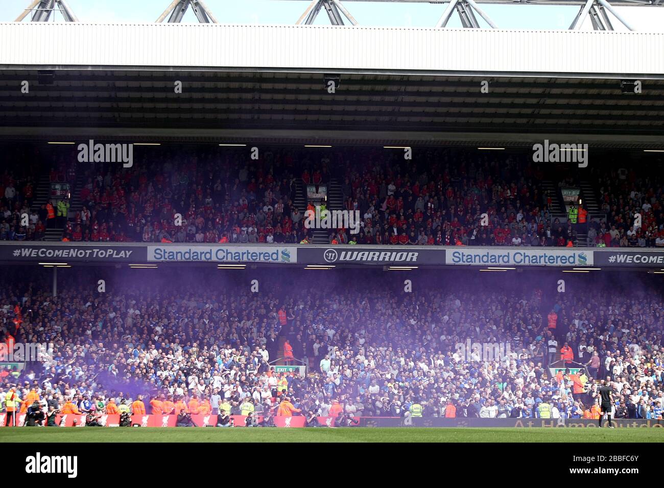 A general view of Everton fans in the stands at Anfield Stock Photo - Alamy