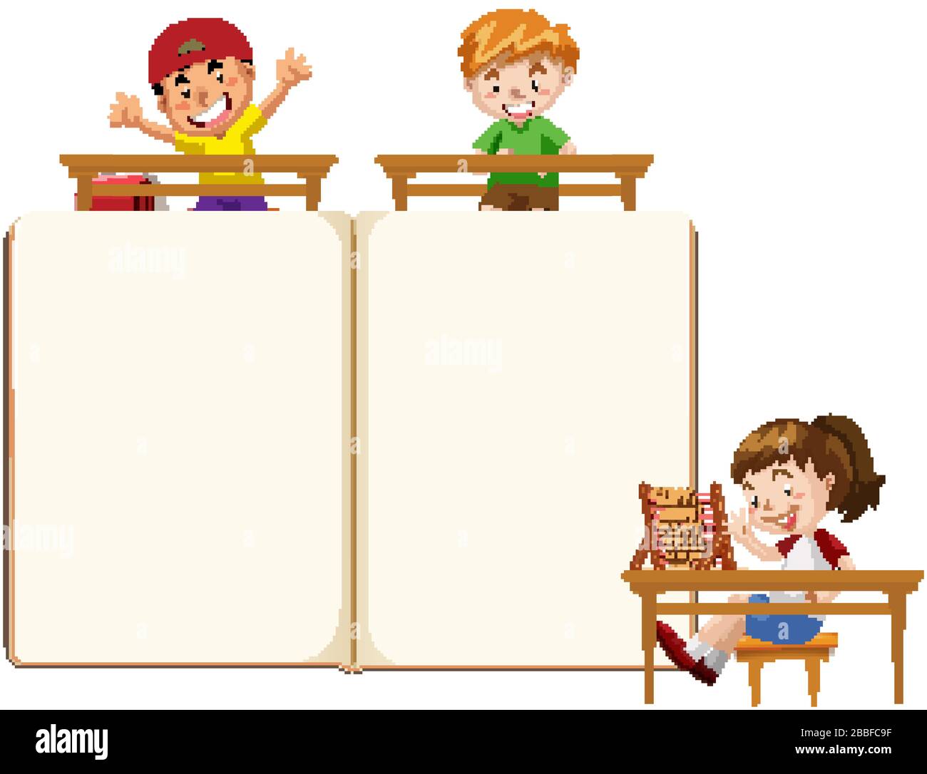 Border template design with happy kids in classroom illustration Stock ...