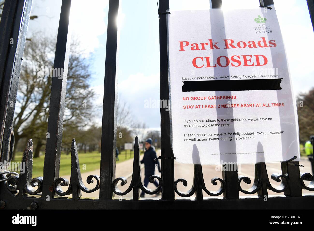A sign informing of road closures in Richmond Park, in Richmond upon ...