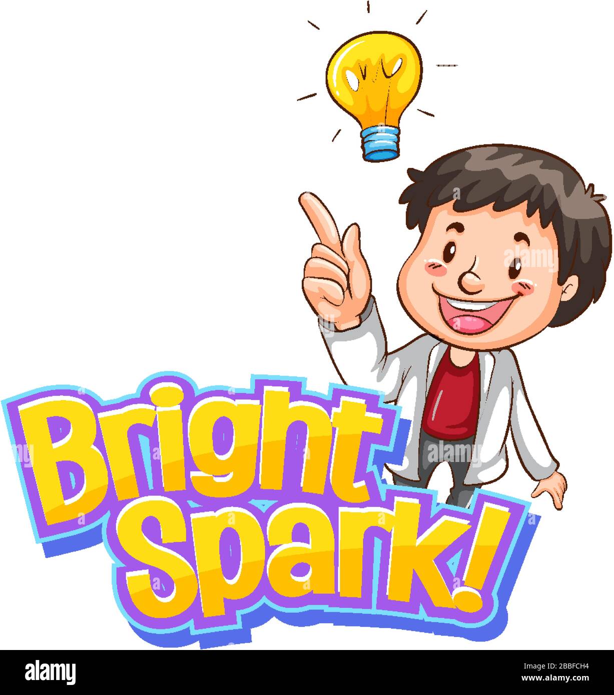 Font design for word bright spark with happy man with idea illustration ...