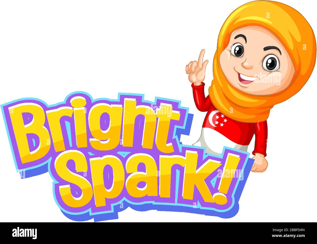 Font design for word bright spark with muslim girl illustration Stock ...