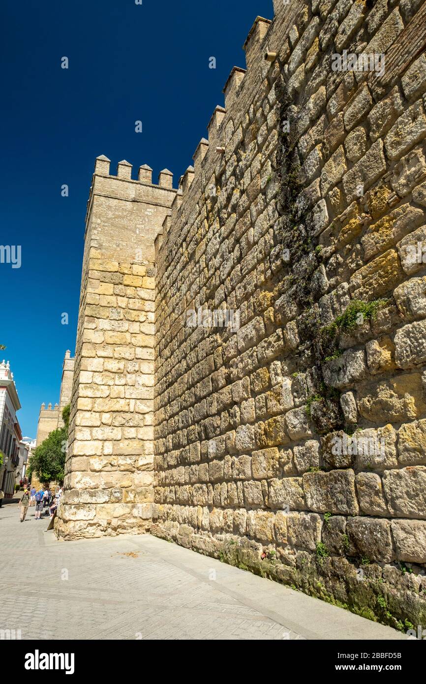 Alcazar outside walls, , Seville, Andalucia, Spain Stock Photo - Alamy