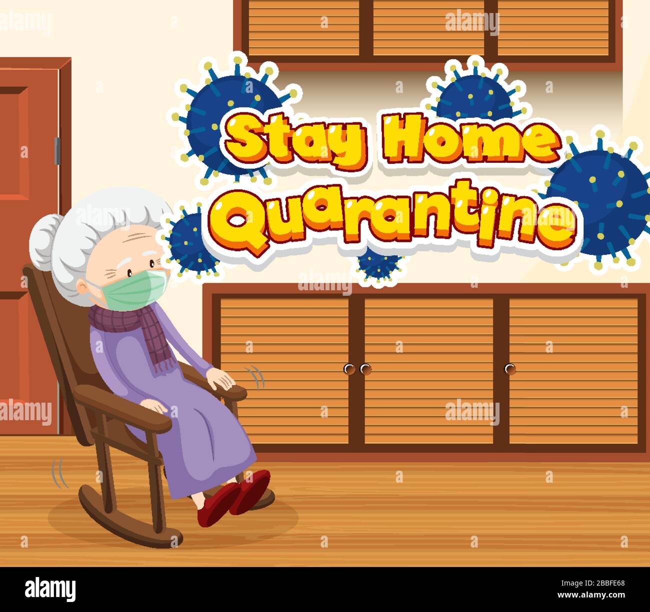 Scene with old woman staying at home alone illustration Stock Vector ...