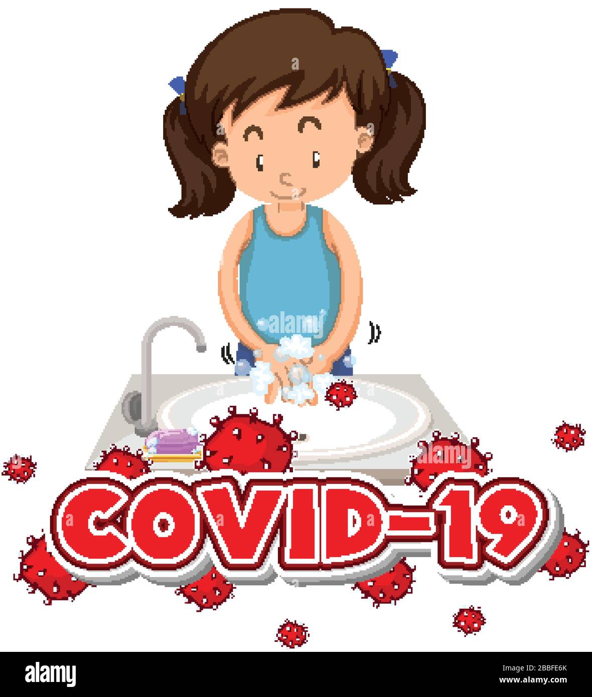 Poster design for coronavirus theme with girl washing hands ...