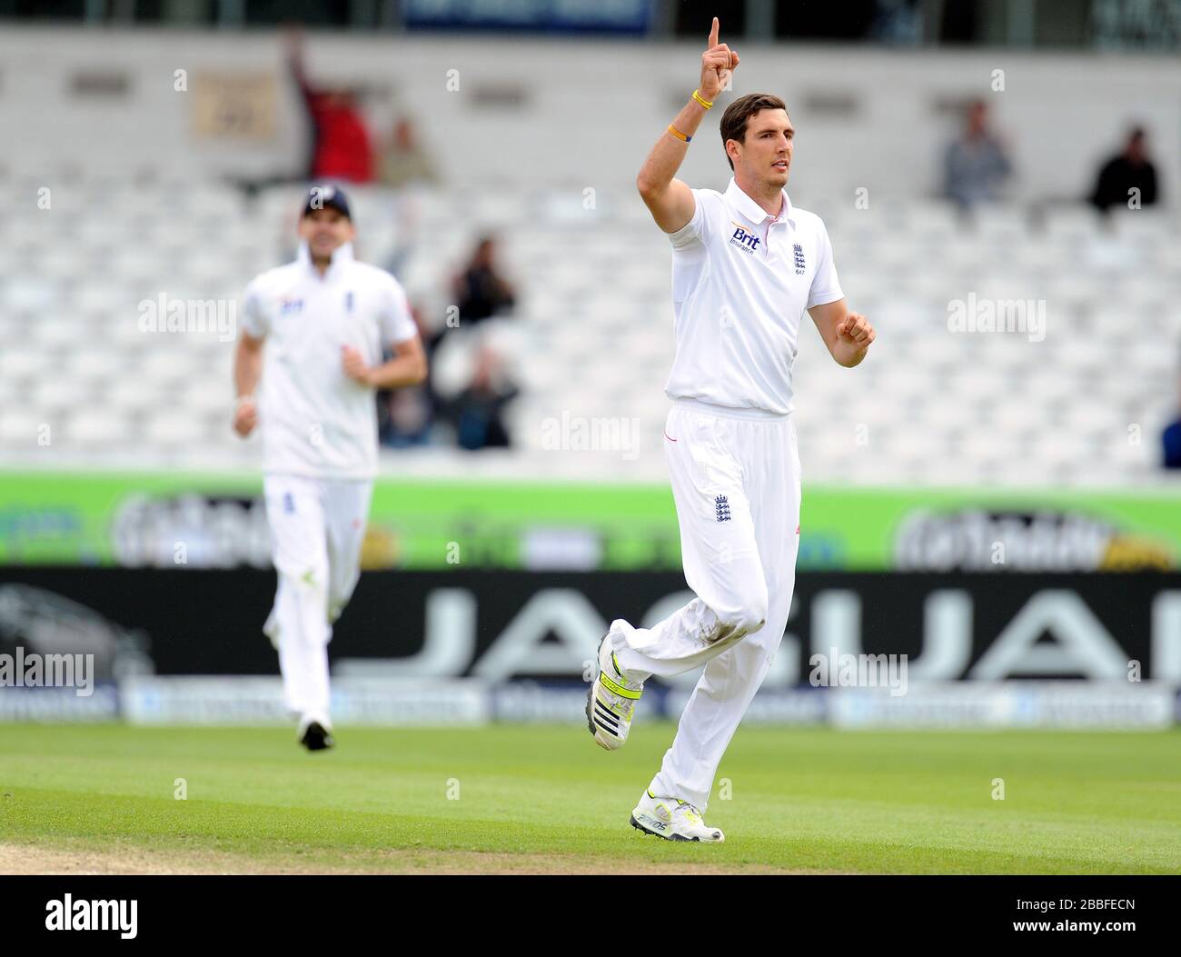 England's Steven Finn celebrates the wicket of New Zealands Dean ...