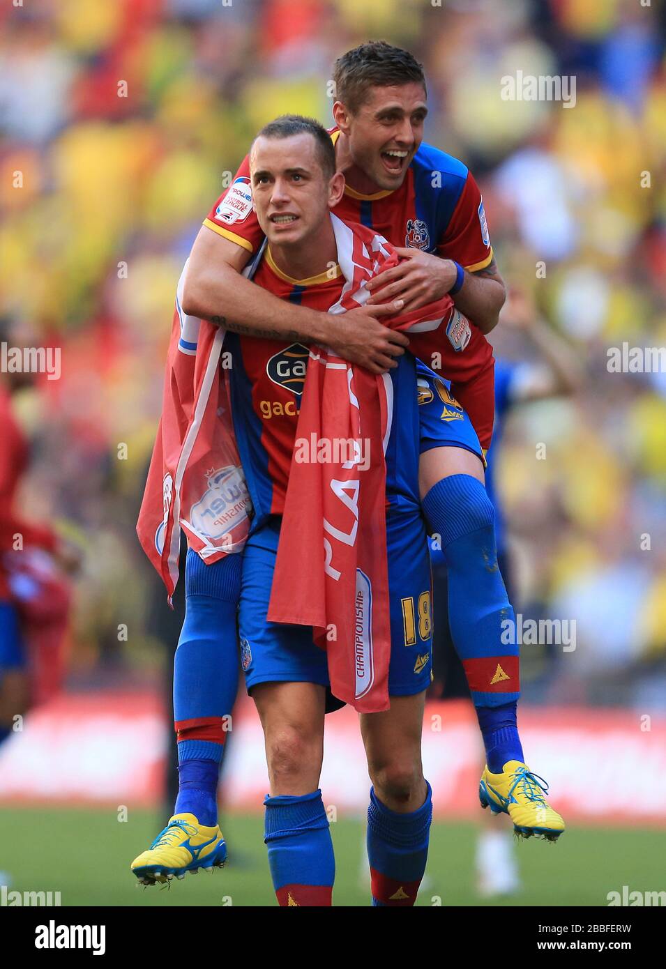 Crystal Palace's Aaron Wilbraham (left) and Andre Moritz celebrate ...