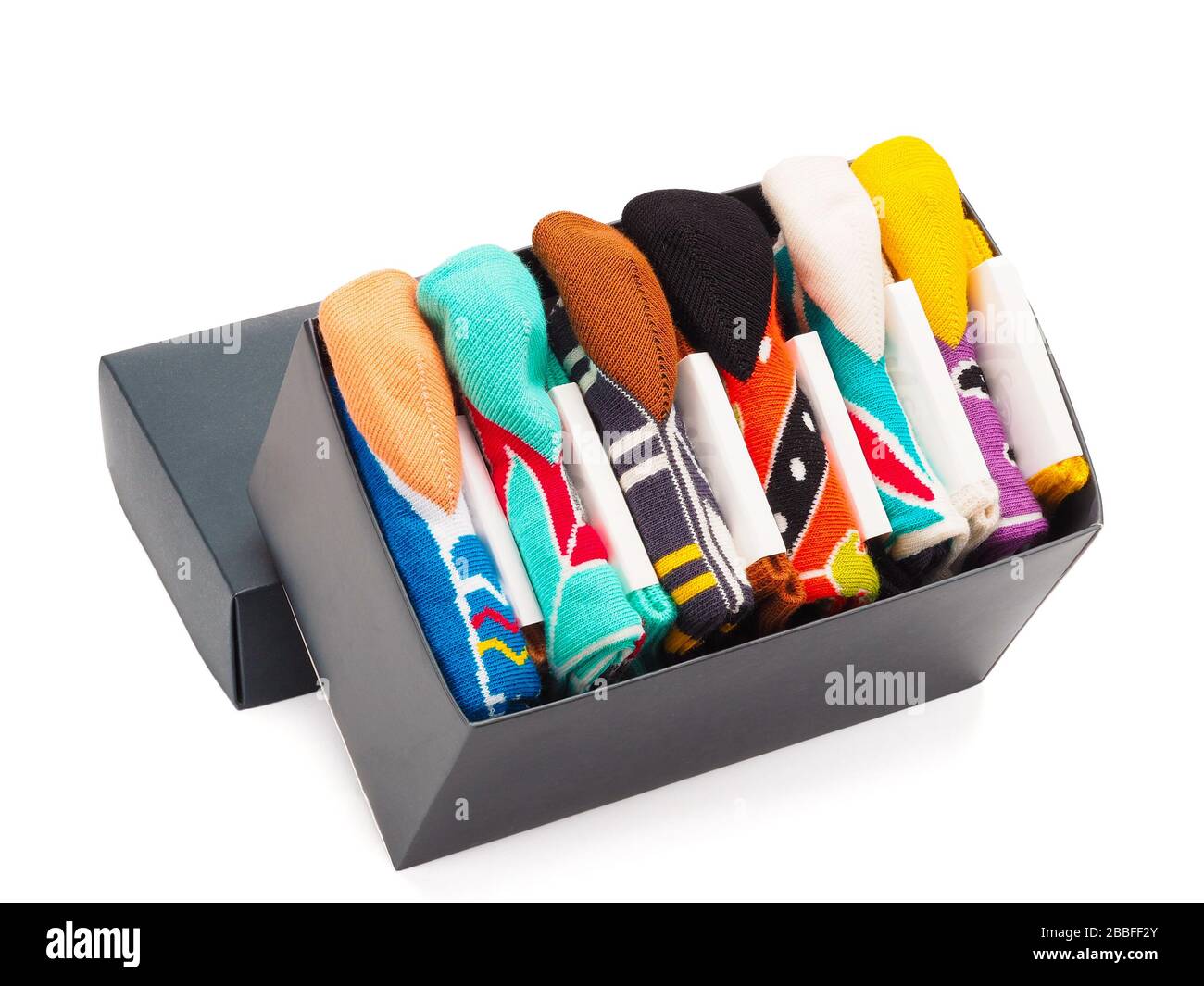 Stack of socks in the box isolated on white background Stock Photo - Alamy