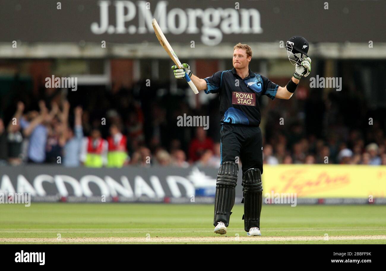 New Zealand's Martin Guptill celebrates winning the match and scoring a ...