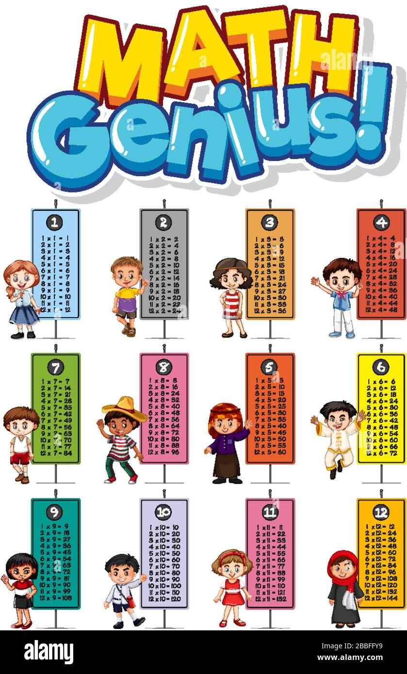 Font design for word math genius with times tables illustration Stock ...