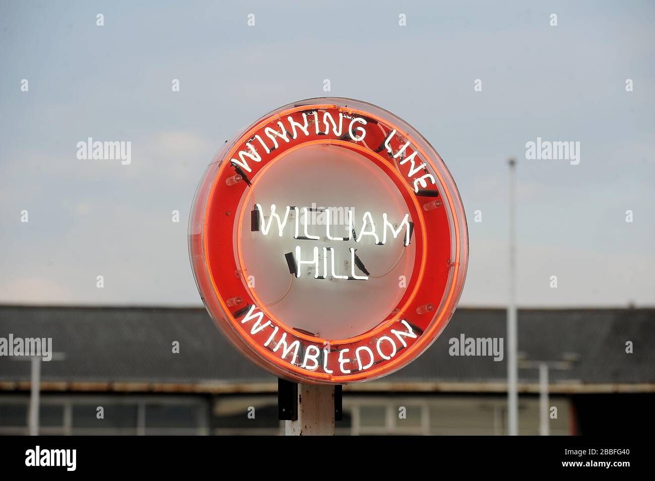 General view of the winning line post at Wimbledon Stadium during The ...
