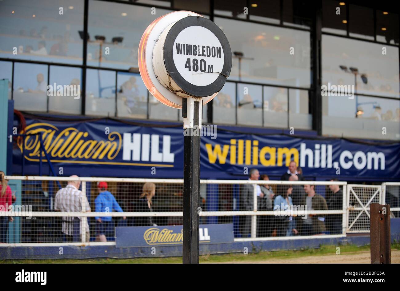 General view of the winning line post at Wimbledon Stadium during The ...