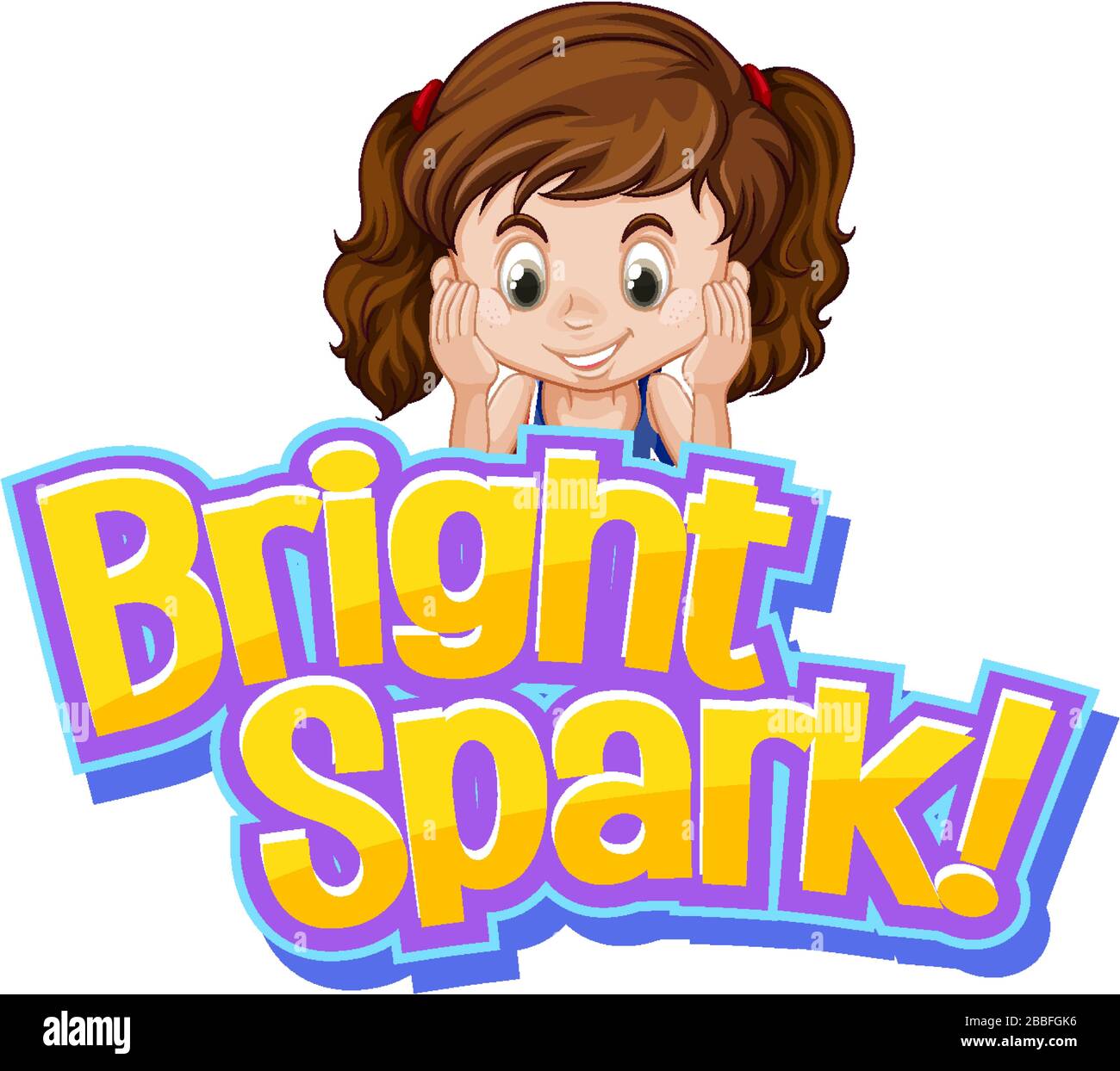 Font design for word bright spark with cute girl illustration Stock ...