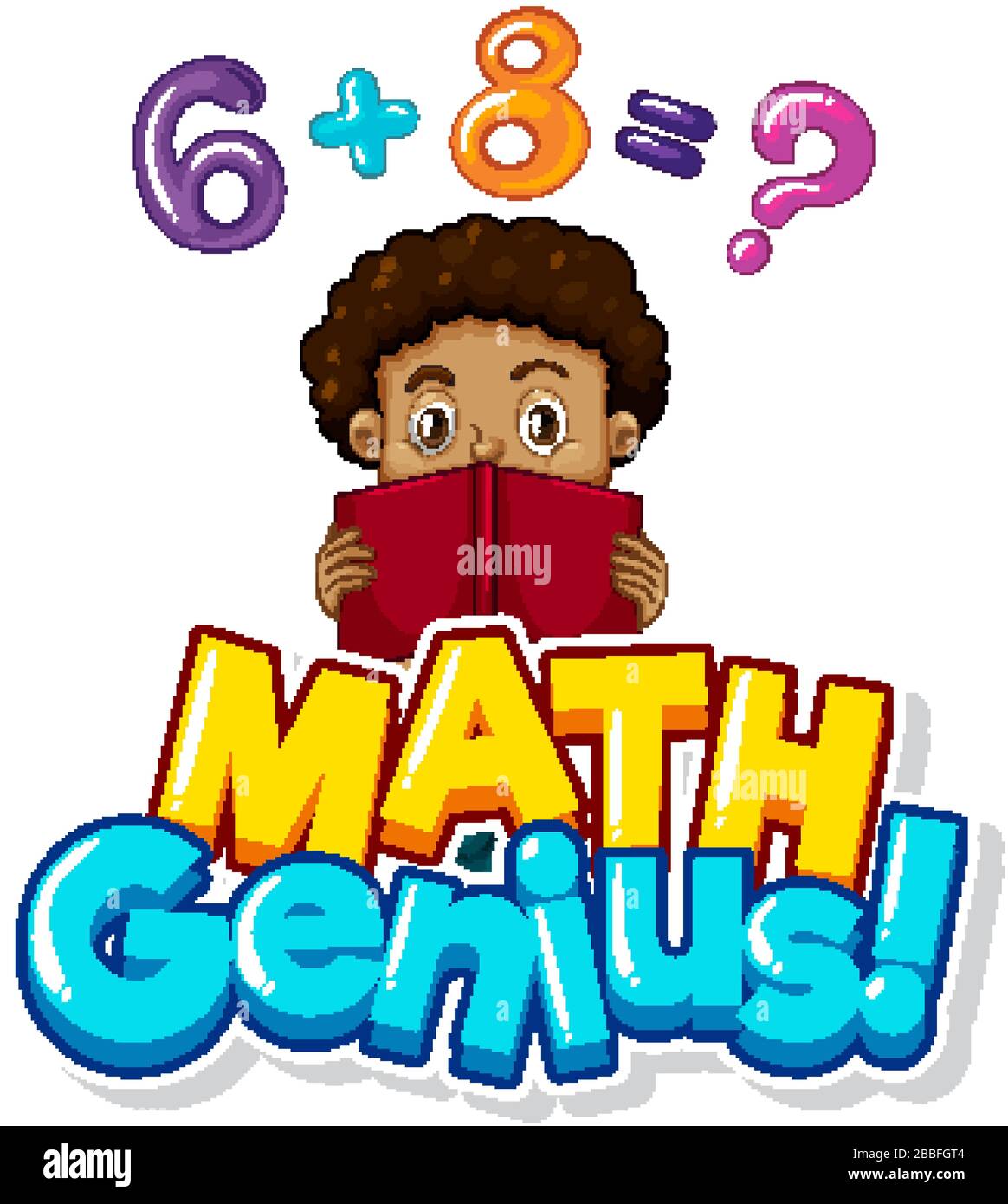 Font design for math genius with boy doing homework illustration Stock ...