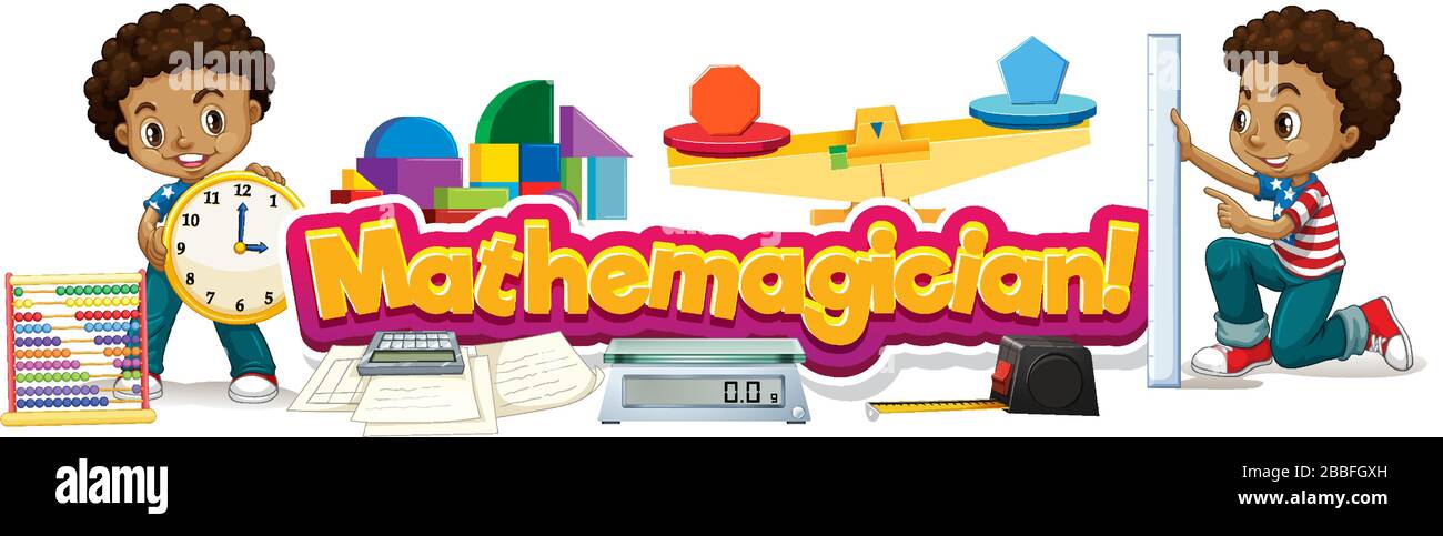 Sign template design with word mathemagician and happy boys ...