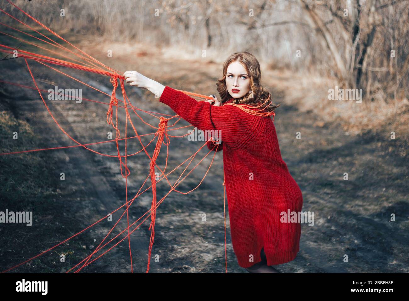 girl in forest yarn Stock Photo - Alamy