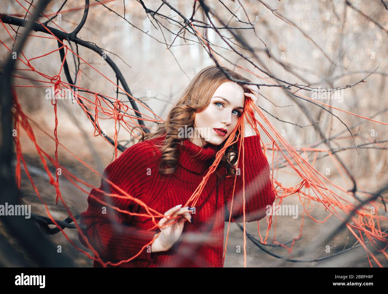 girl in forest yarn Stock Photo - Alamy